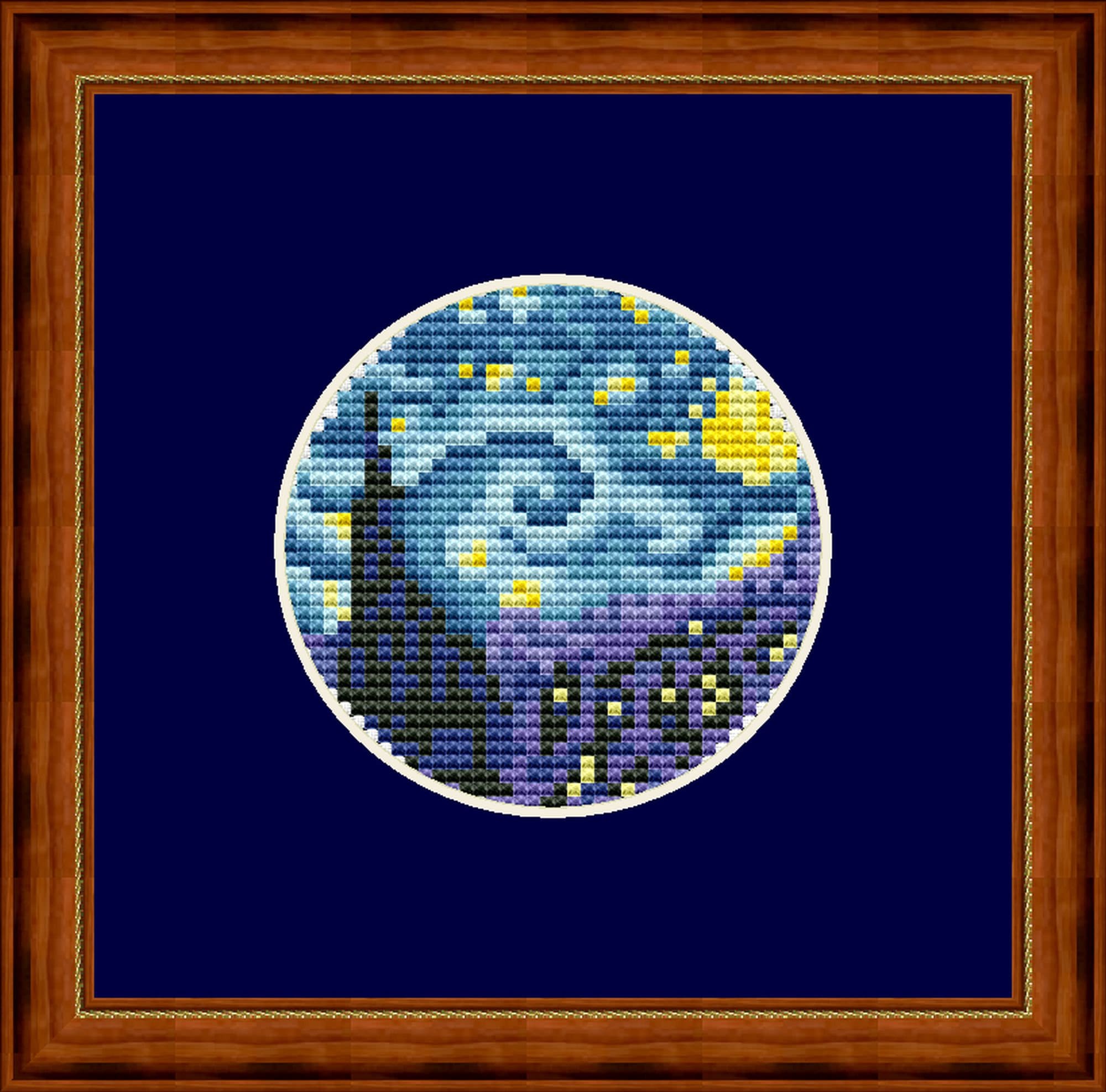 Van Gogh Starry Night Miniature Cross Stitch Art: Beginner Embroidery ...