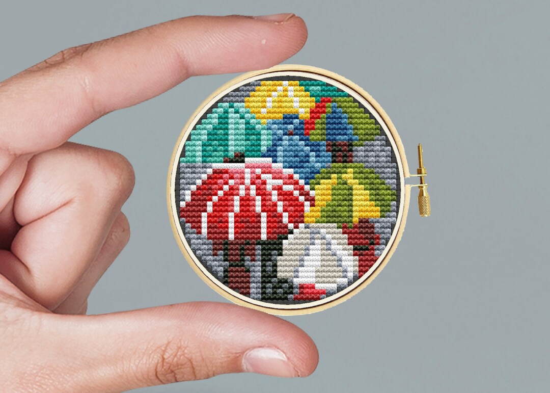 Miniature Cross Stitch Pattern Umbrellas Embroidery Under Rain Modern ...