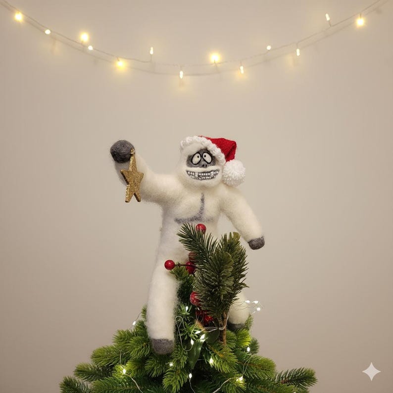 Christmas Tree Topper Yeti : Wool Abominable Snowman Santa Decoration ...