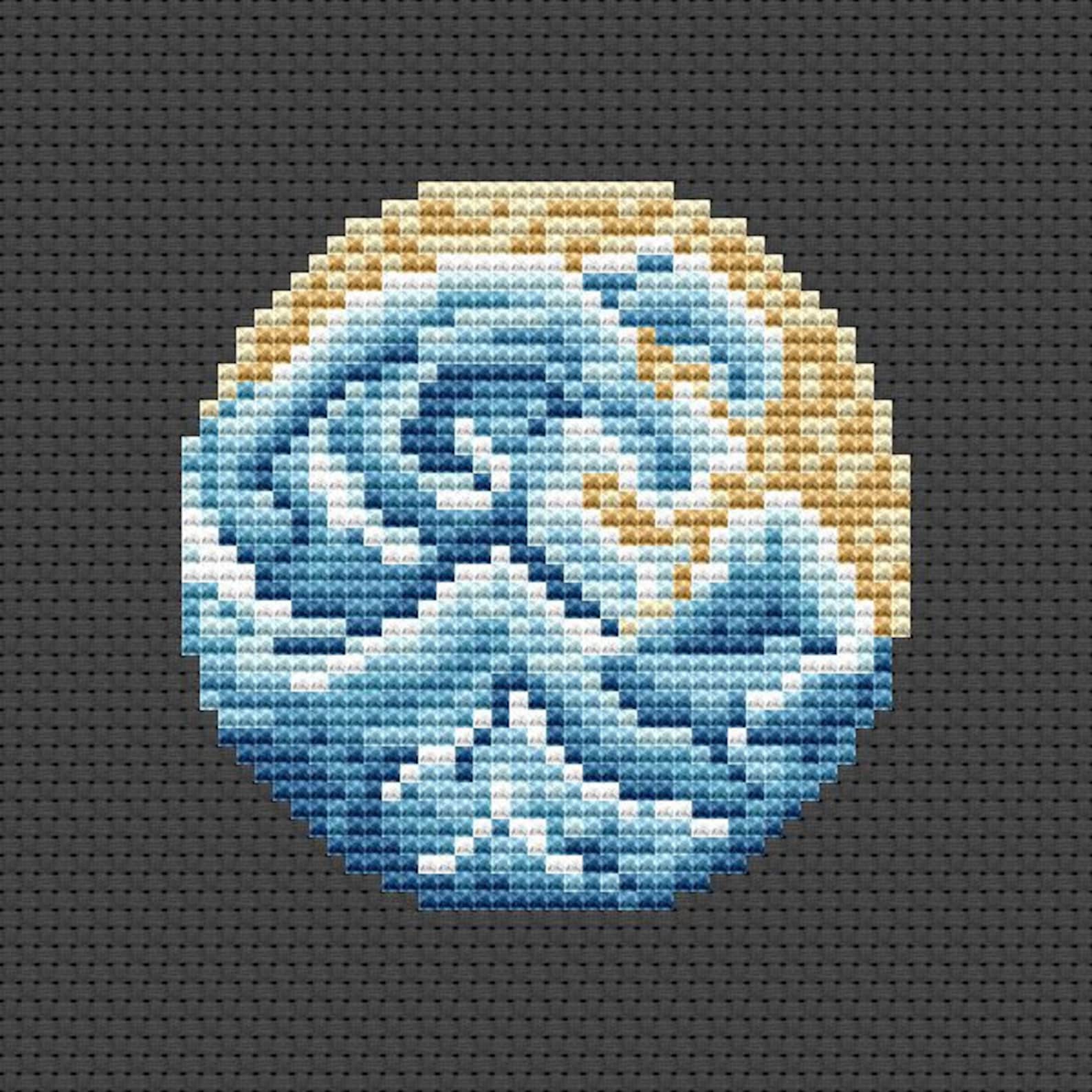 Miniature Round Cross-stitch Art Ocean Wave Embroidery for - Etsy