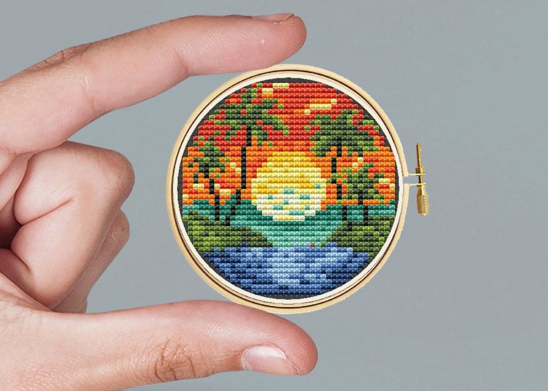 Sunset on the Island Miniature Cross Stitch Pattern Sunset Embroidery ...