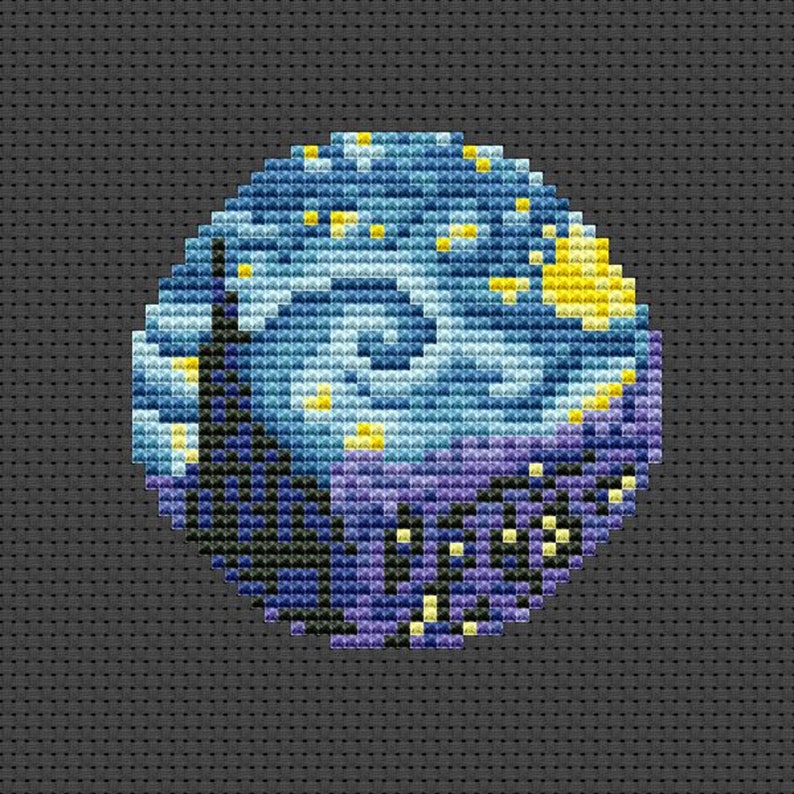 Van Gogh Starry Night Miniature Cross Stitch Art: Beginner Embroidery ...