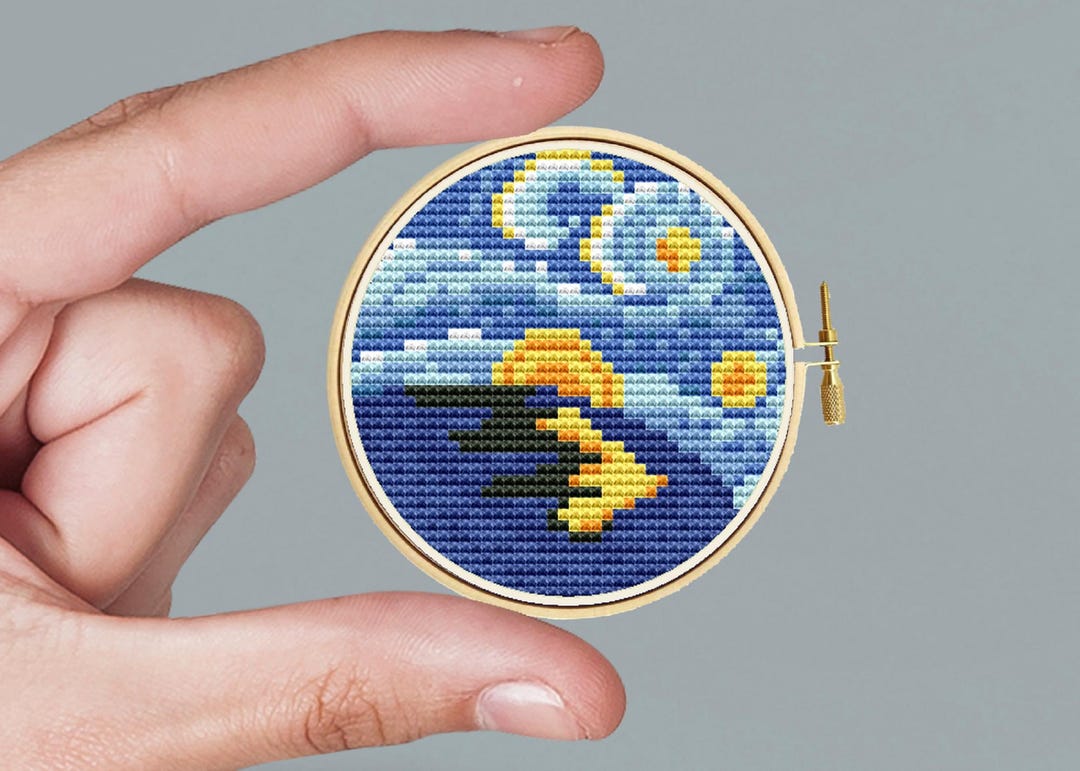 Van Gogh Starry Night Miniature Round Cross Stitch Embroidery for ...