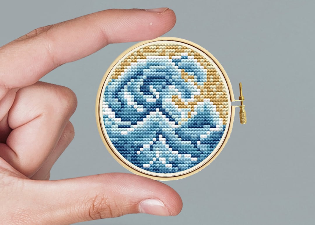 Miniature Round Cross-stitch Art Ocean Wave Embroidery for Beginners ...
