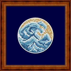 Miniature Round Cross-stitch Art Ocean Wave Embroidery for Beginners ...
