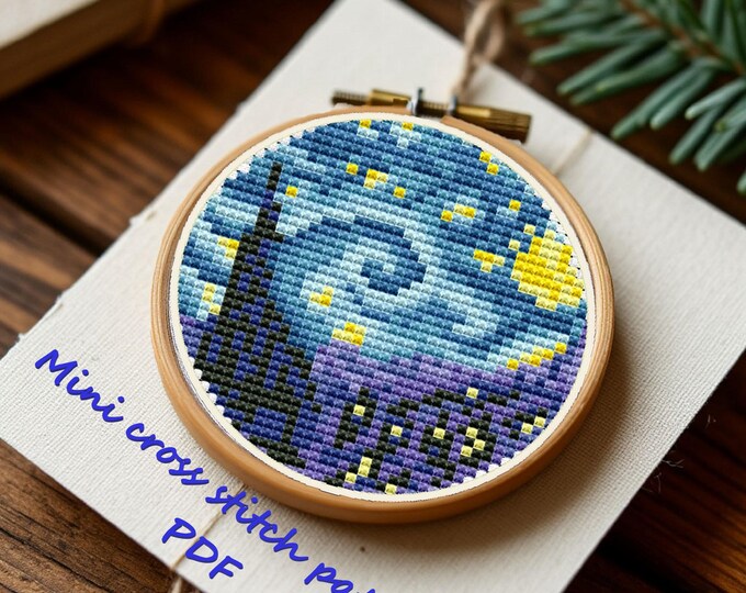 Mini ART Cross Stitch Pattern, the Starry Night, Famous Painting Small ...