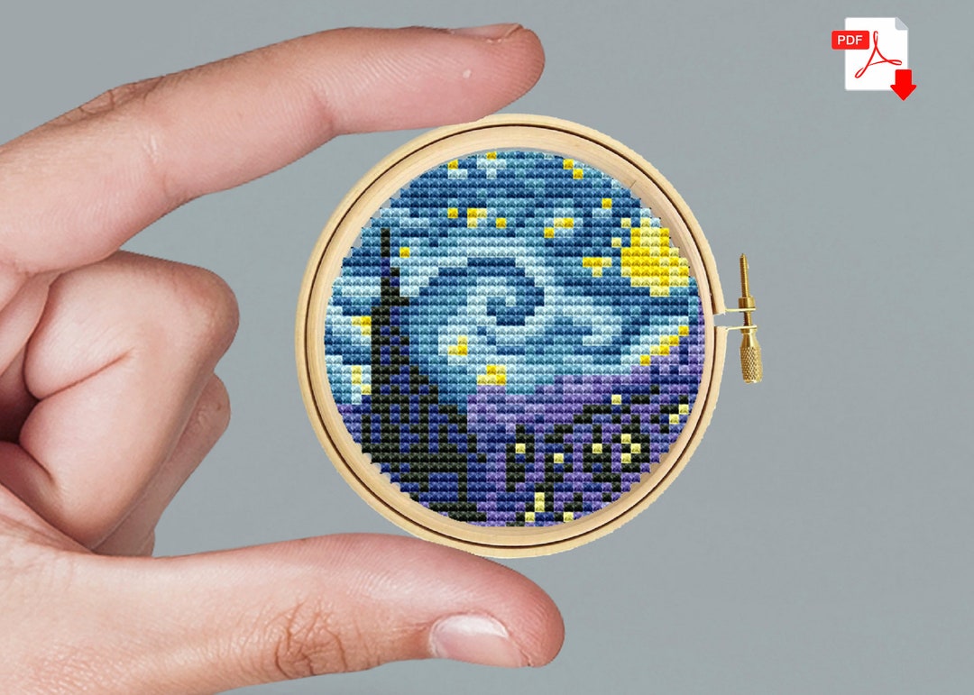 Van Gogh Starry Night Miniature Cross Stitch Art: Beginner Embroidery ...
