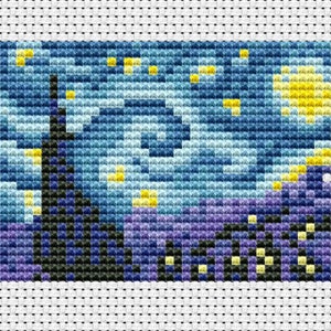 Van Gogh Starry Night Miniature Cross Stitch Pattern: Beginner ...