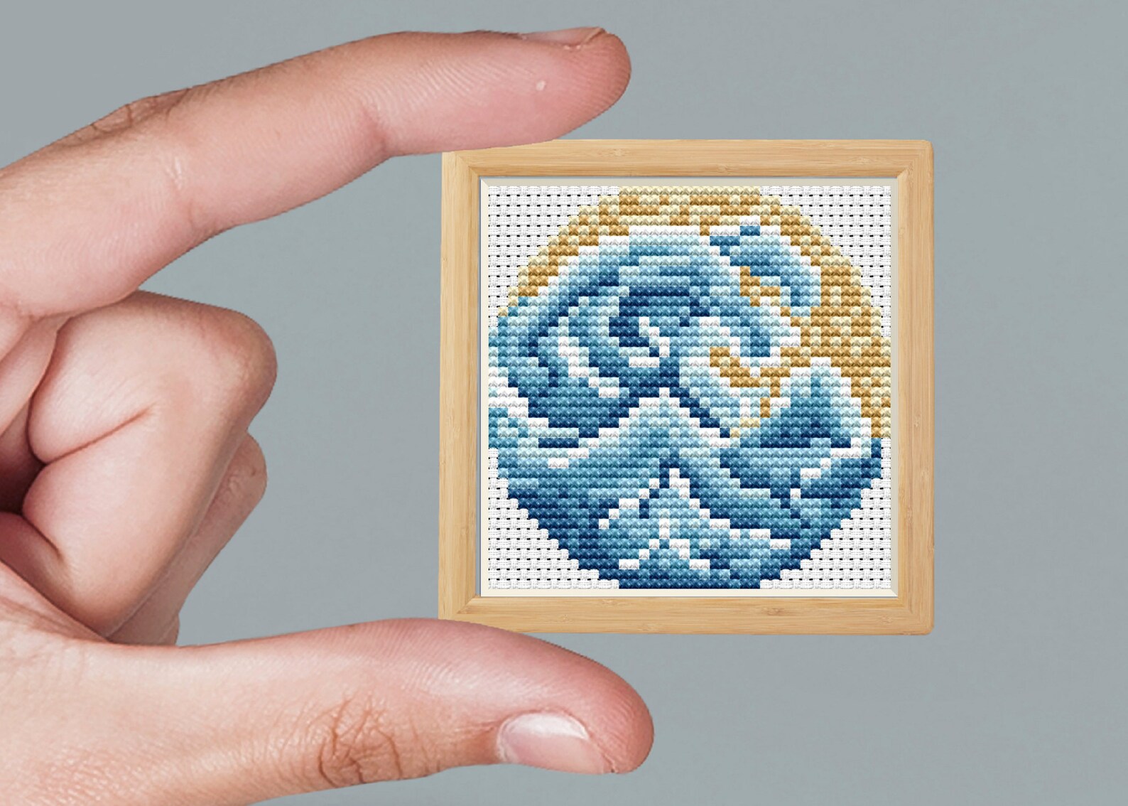 Miniature Round Cross-stitch Art Ocean Wave Embroidery for - Etsy