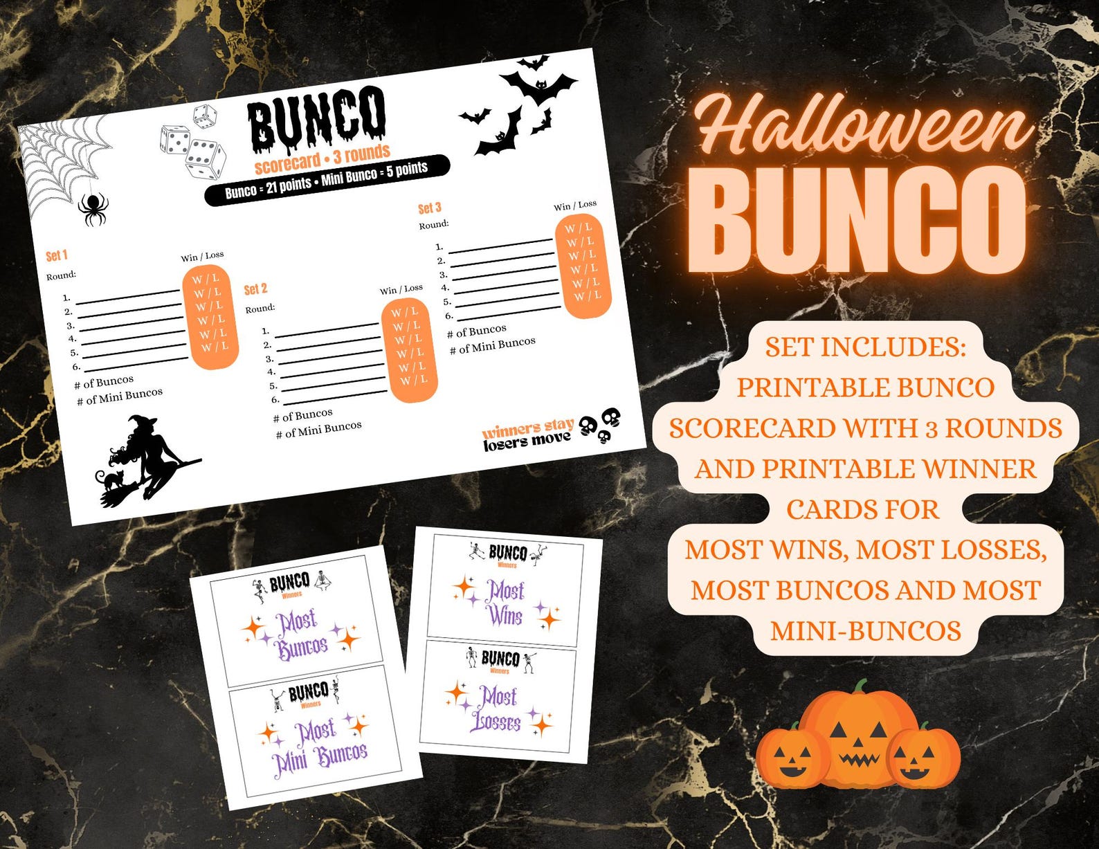 Halloween-themed Bunco Scorecards and Winner Cards Set - Print at Home ...