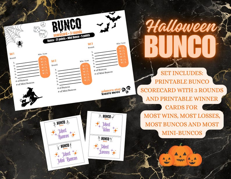 Halloween-themed Bunco Scorecards and Winner Cards Set - Print at Home ...