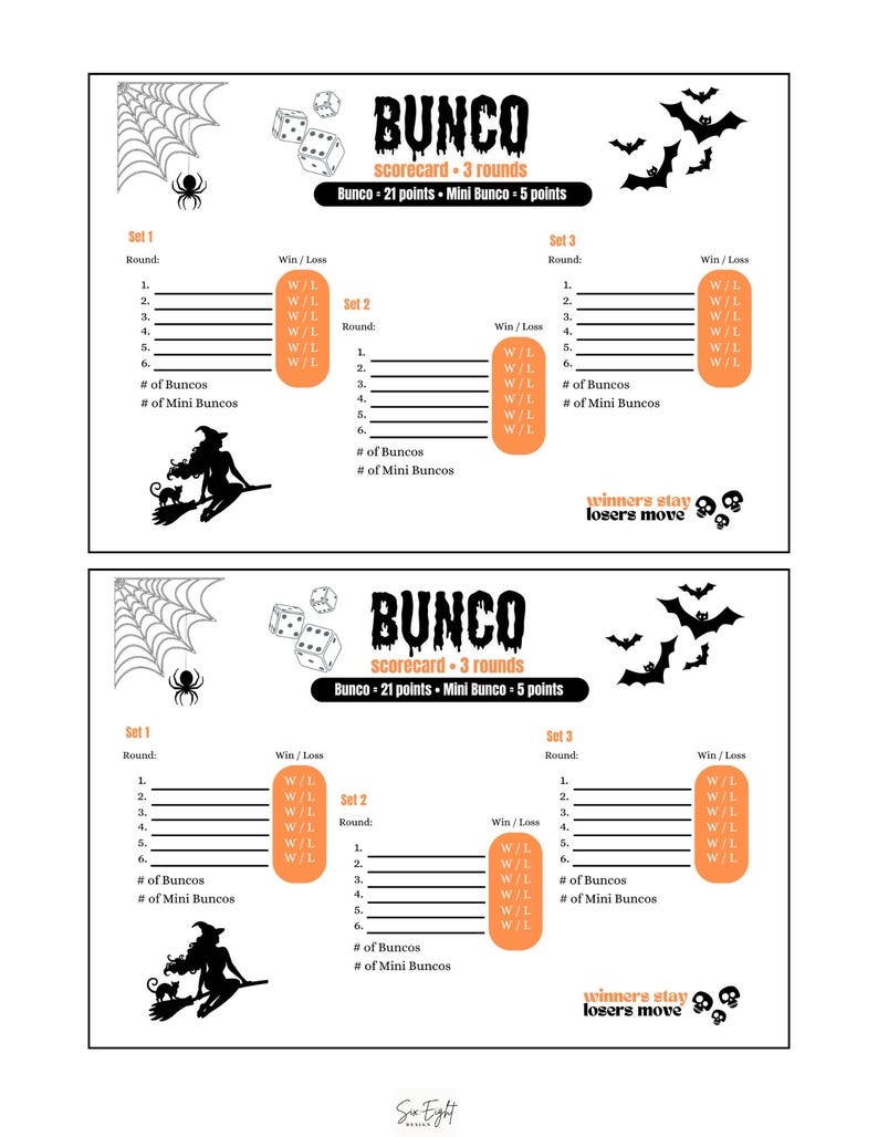 Halloween-themed Bunco Scorecards and Winner Cards Set - Print at Home ...