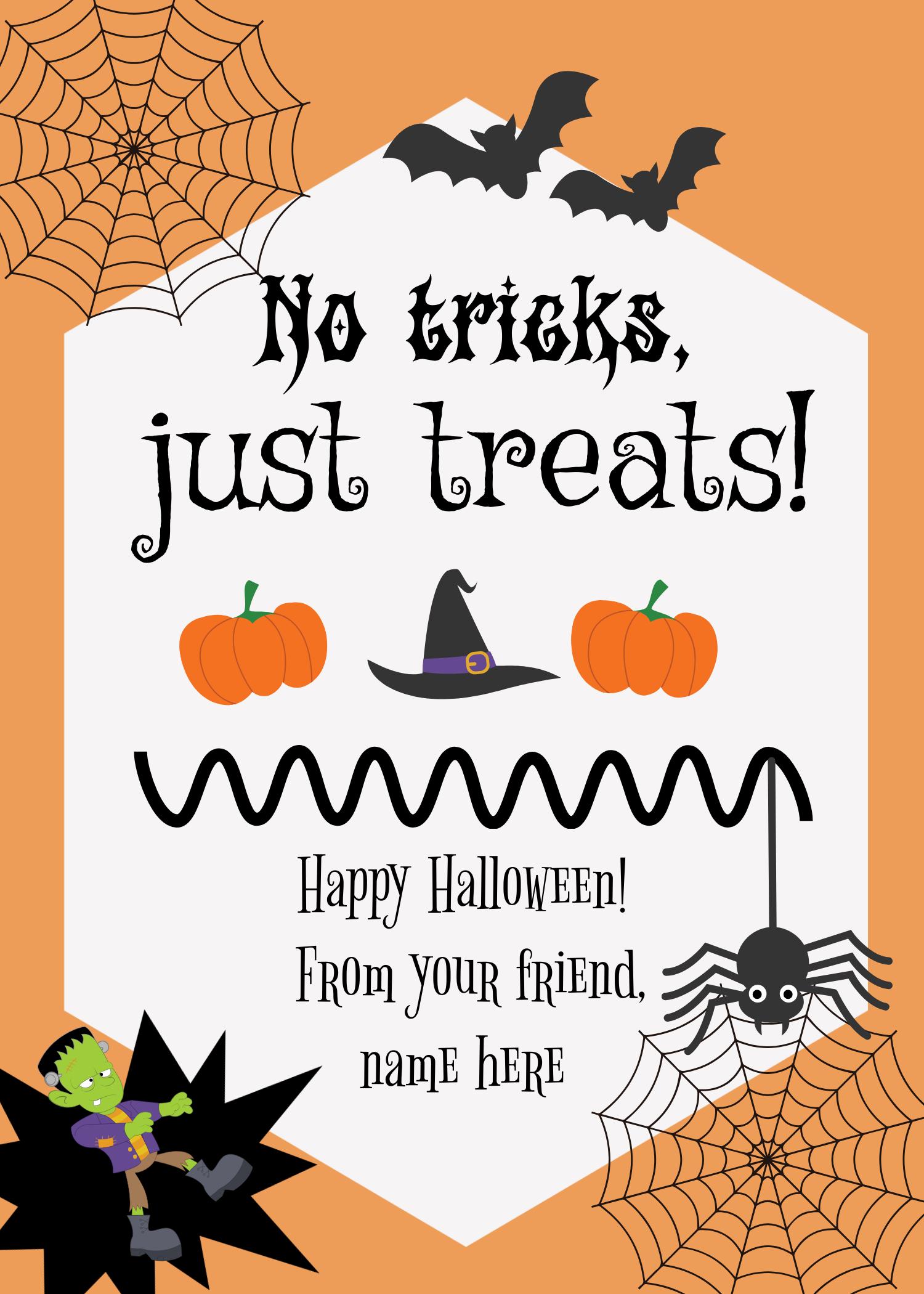 Editable Halloween Treats Printable Card for School - Etsy