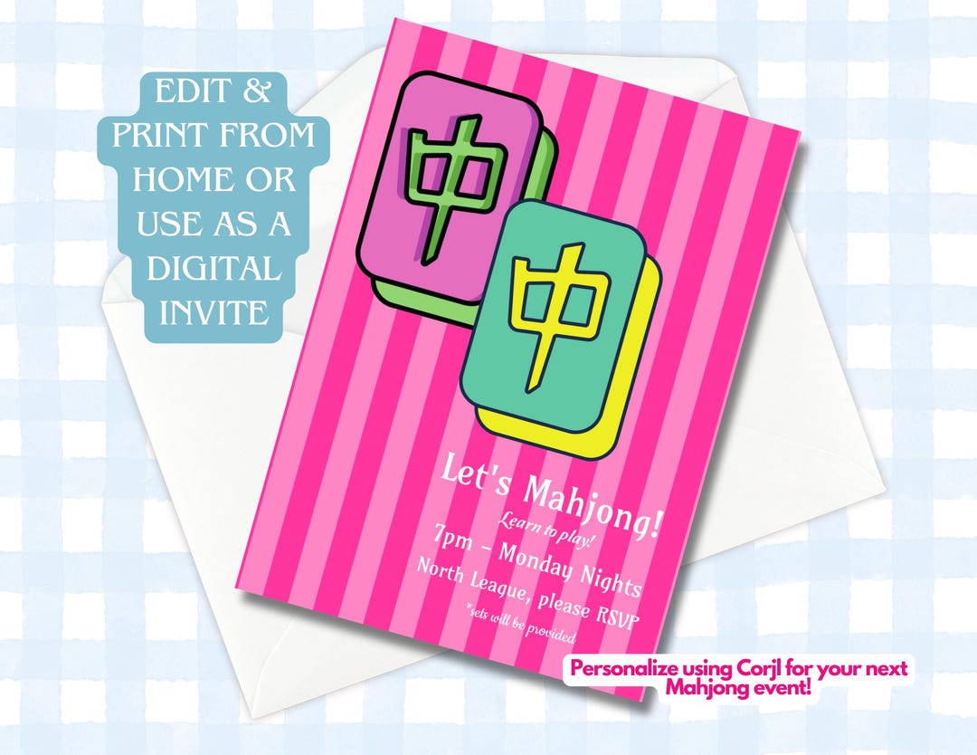 Editable Pink Mahjong Digital Invitation for Girls Nights, Birthday ...