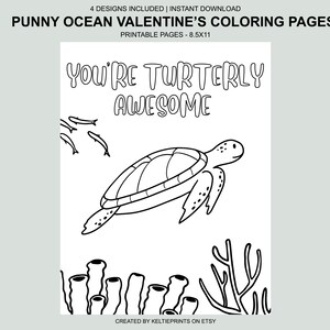4 Pack Valentine Ocean Coloring Pages for Kids, Kids Valentine Activity ...