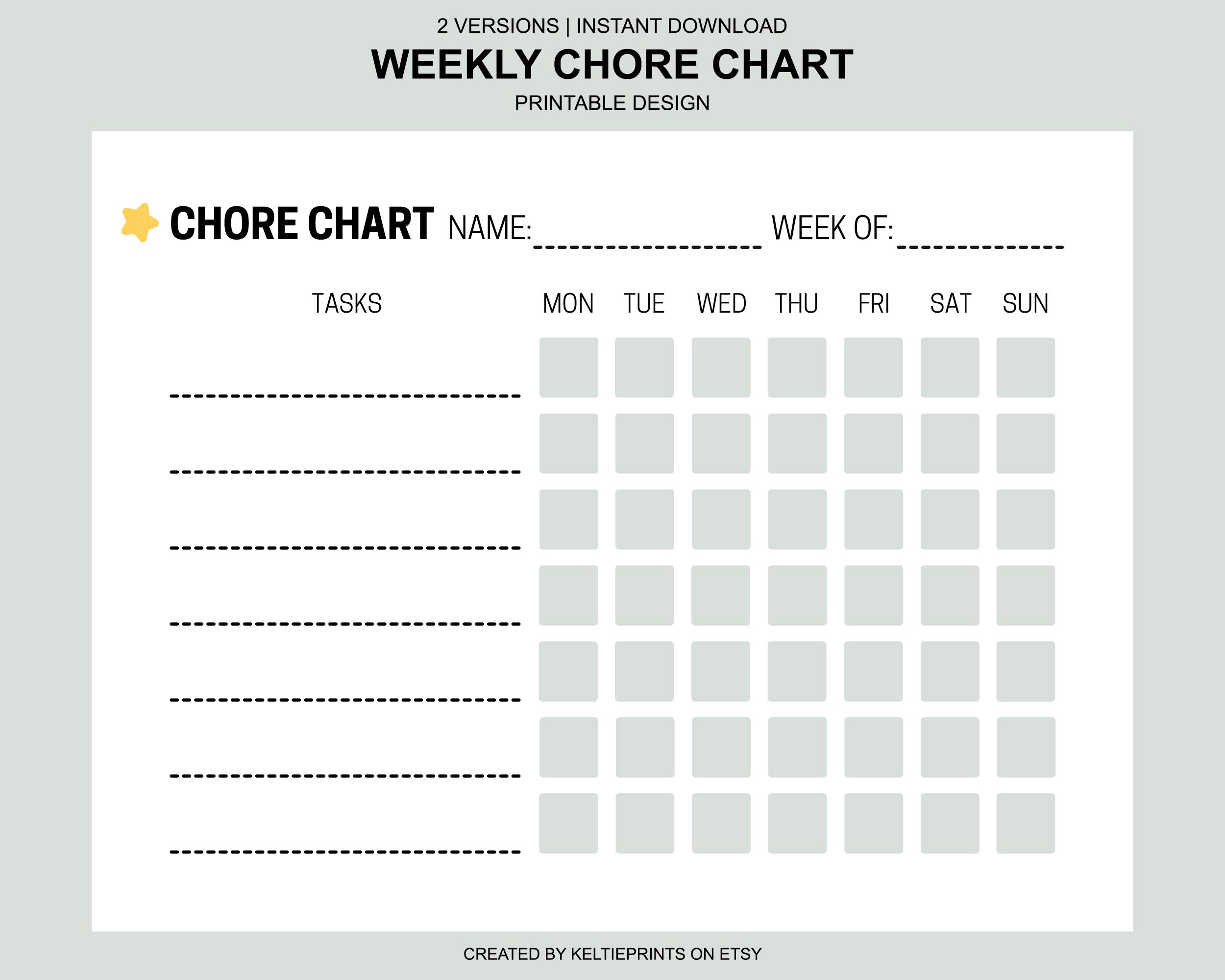 Weekly Chore Charts for Kids, Chore Trackers for 2023, Chore Reward ...