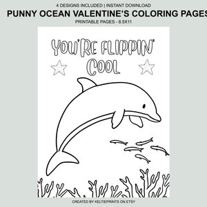 4 Pack Valentine Ocean Coloring Pages for Kids, Kids Valentine Activity ...