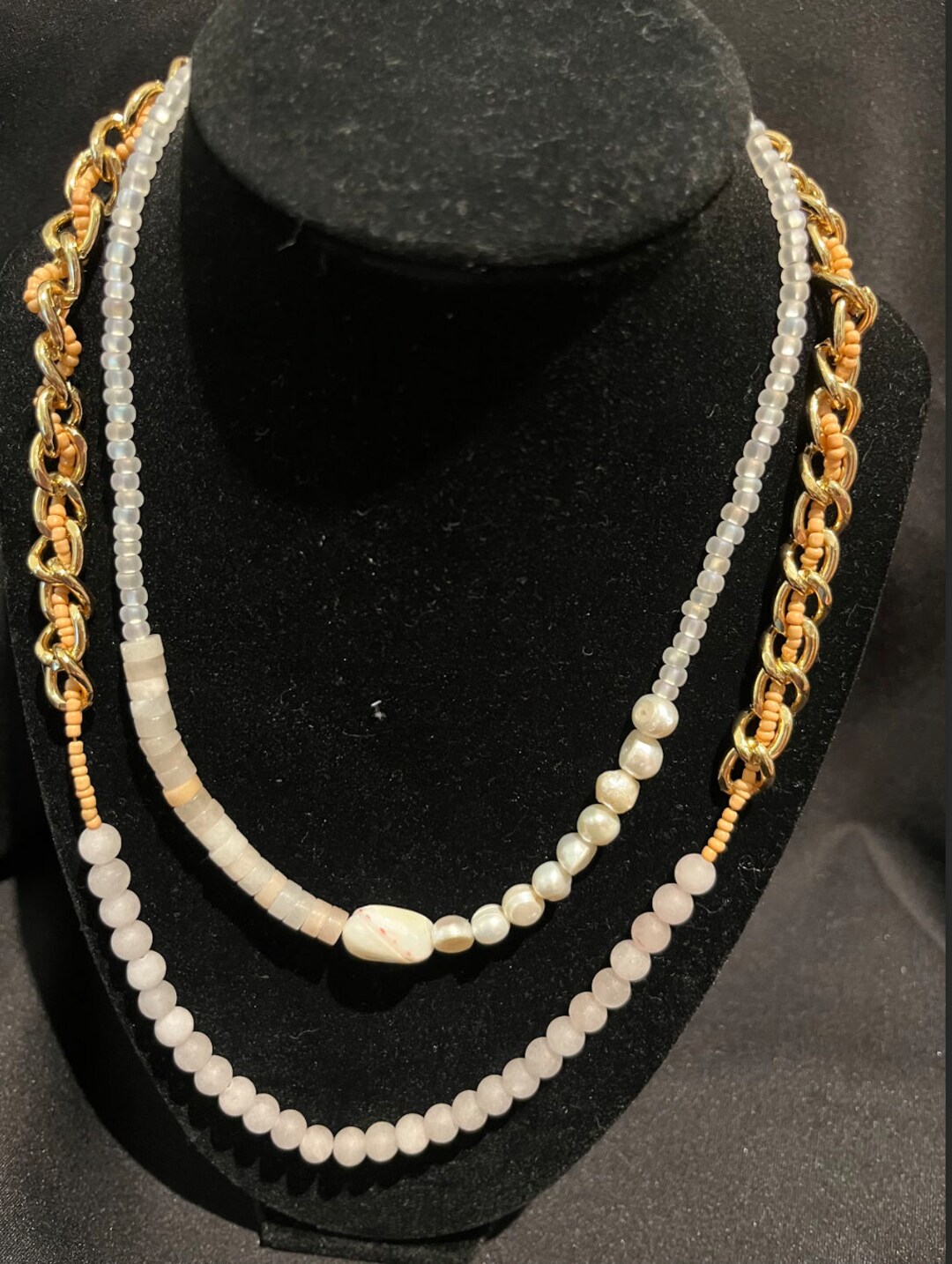 2 Necklace Set With Pastel and Neutral Colors With Real Freshwater ...