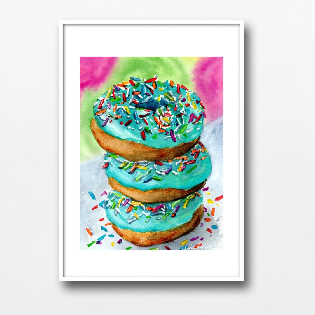 PRINT of Watercolor Painting "donuts" Featuring Brightly Colored ...