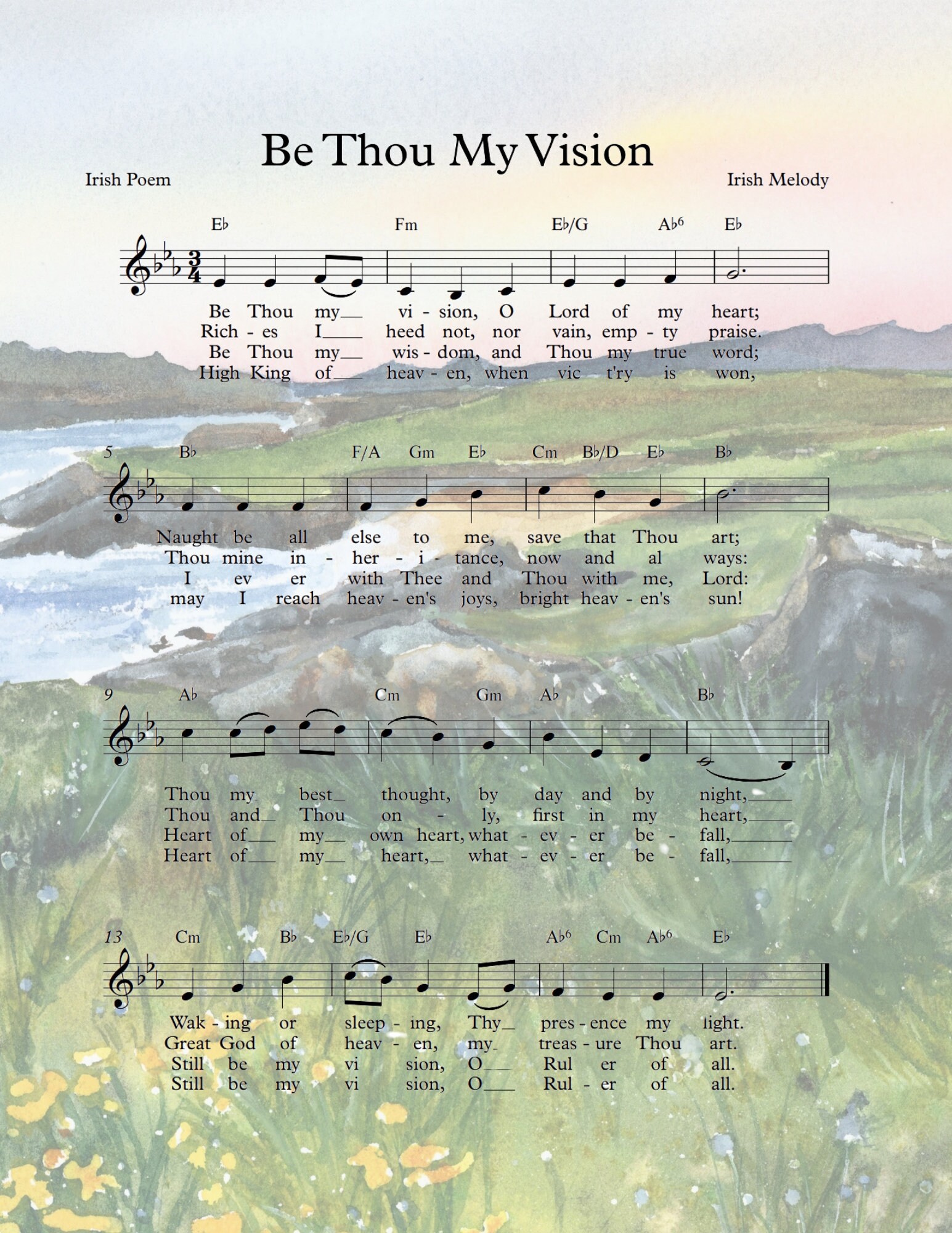 Be Thou My Vision Hymn Print – Irish Watercolor Wall Art, Christian ...