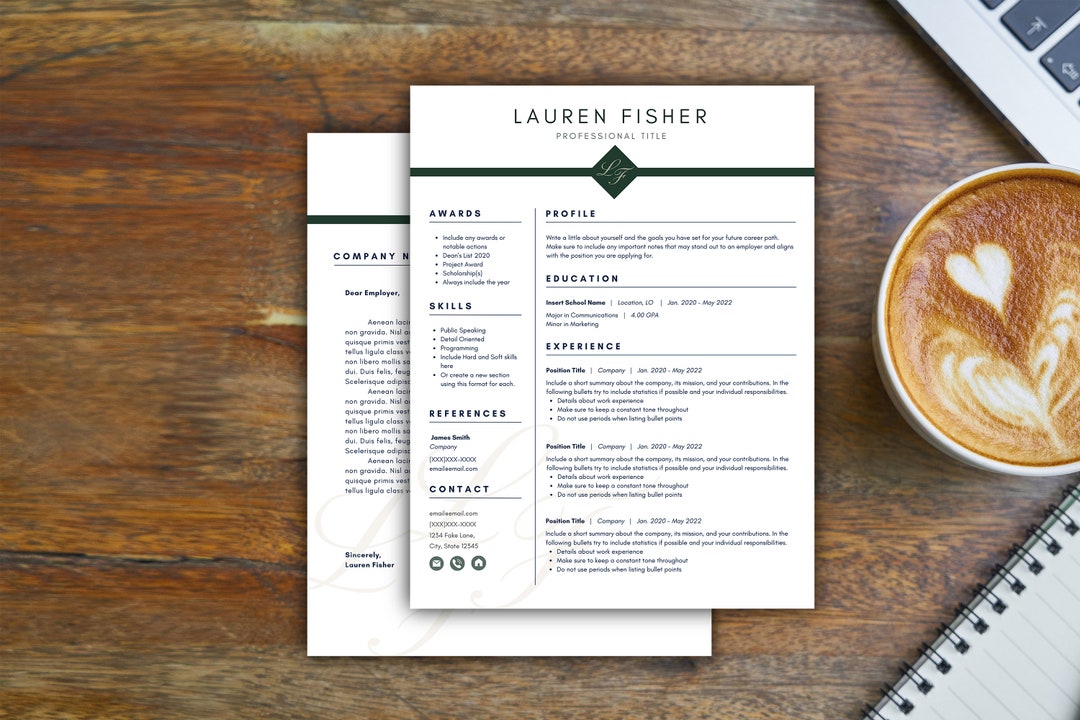 Elegant Resume Template With Cover Letter - Etsy