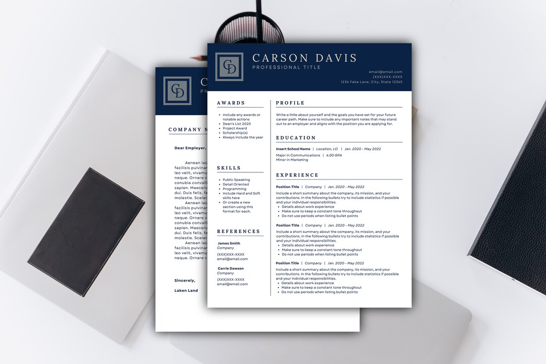 Minimalist Resume With Initials Logo - Etsy