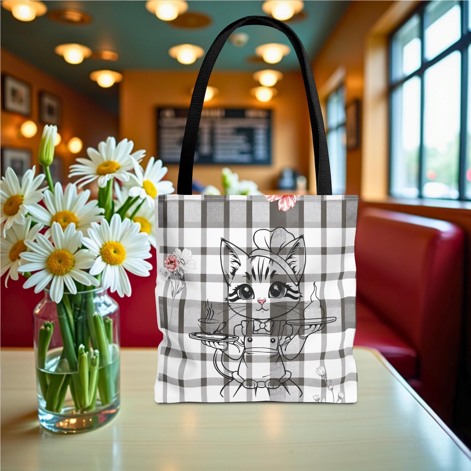 Cat Server Tote Bag, Cute Waitress Cat Apron Bag, Funny Server Gift for ...