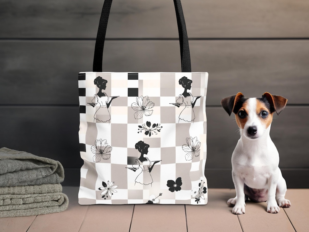 Server Tote Bag, Cute Bag for Servers, Checkered Pattern Floral Tote ...