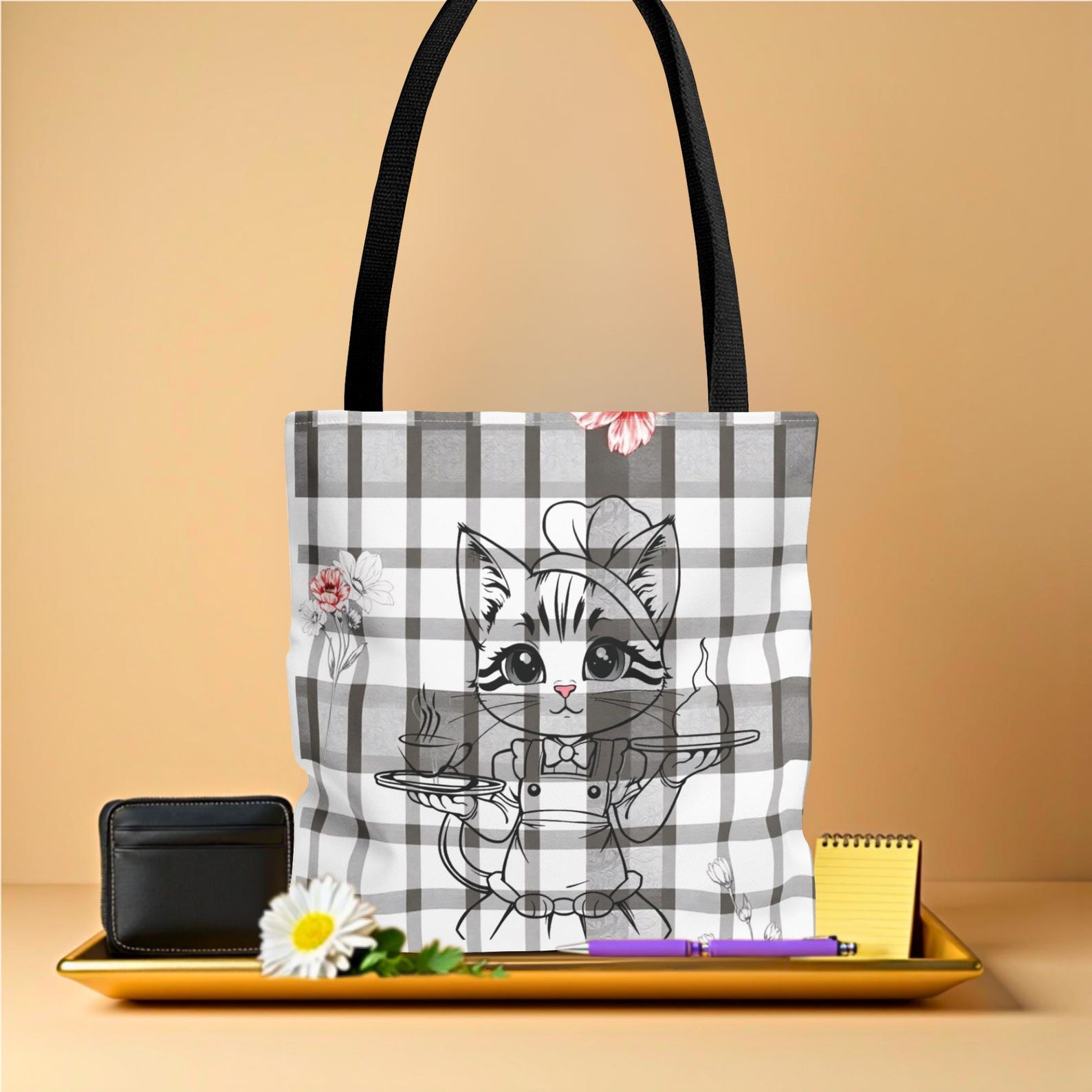 Cat Server Tote Bag, Cute Waitress Cat Apron Bag, Funny Server Gift for ...