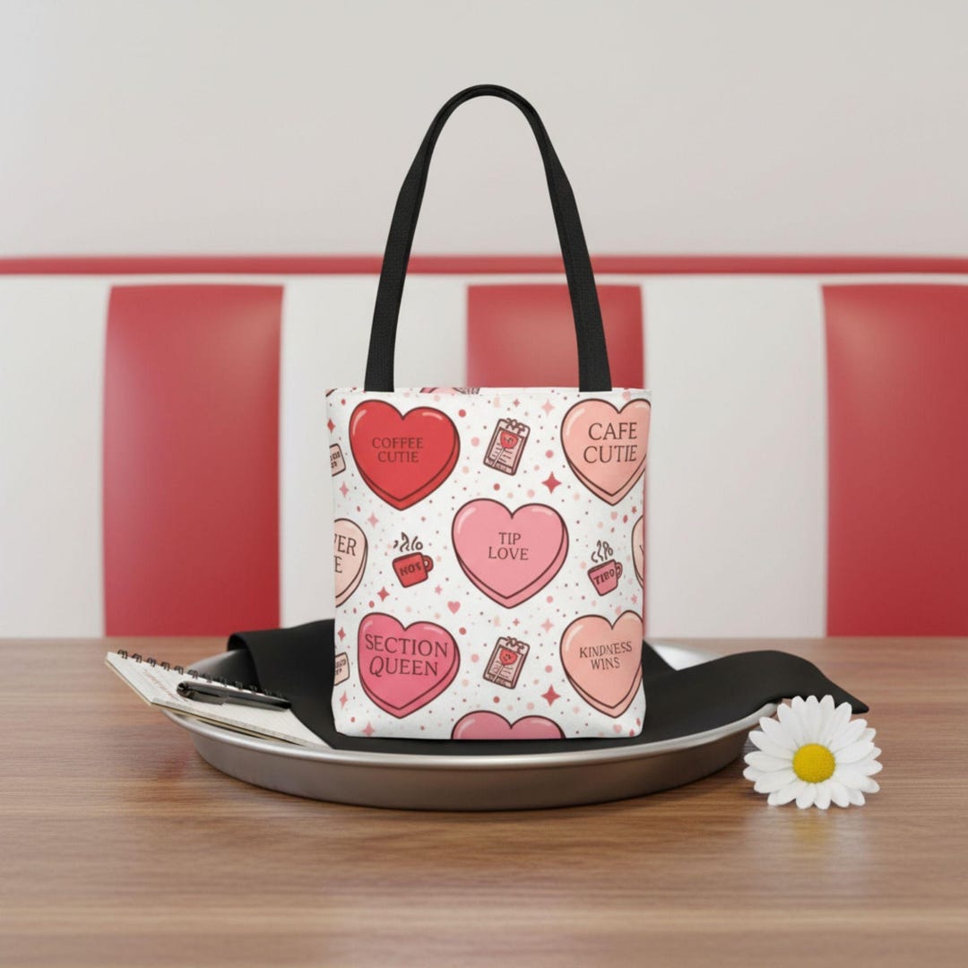 Waitress Valentine Tote Bag Server Life Diner Heart Carryall Gift for ...