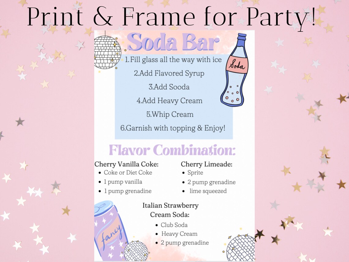 Italian Soda Bar Sign, Make Your Own Beverage, Cute Design for Party ...