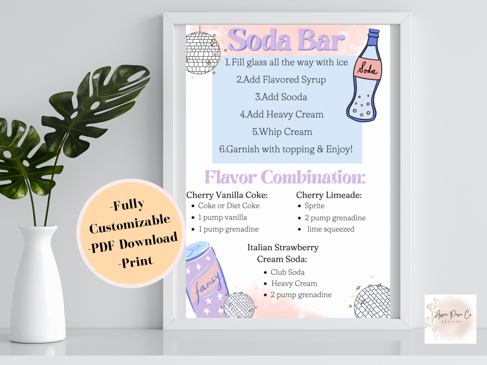 Italian Soda Bar Sign, Make Your Own Beverage, Cute Design for Party ...