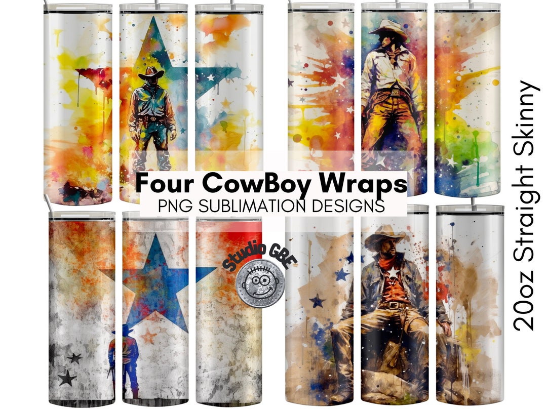 Bundle 4 Grunge Western Cowboy Tumbler Wraps for Him, 20oz Skinny ...