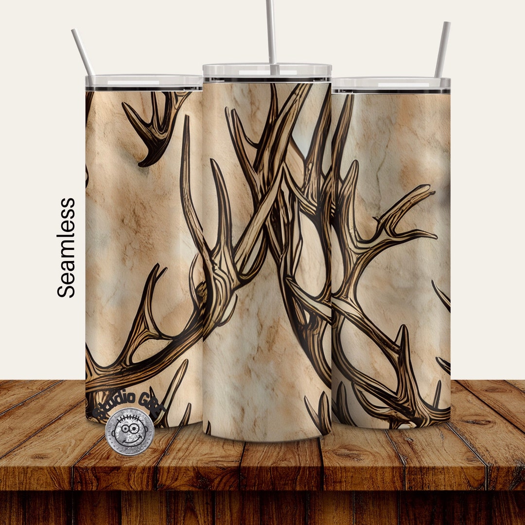 Deer Hunting Wrap, Wood Look Antlers 20oz Skinny Straight Tumbler PNG ...