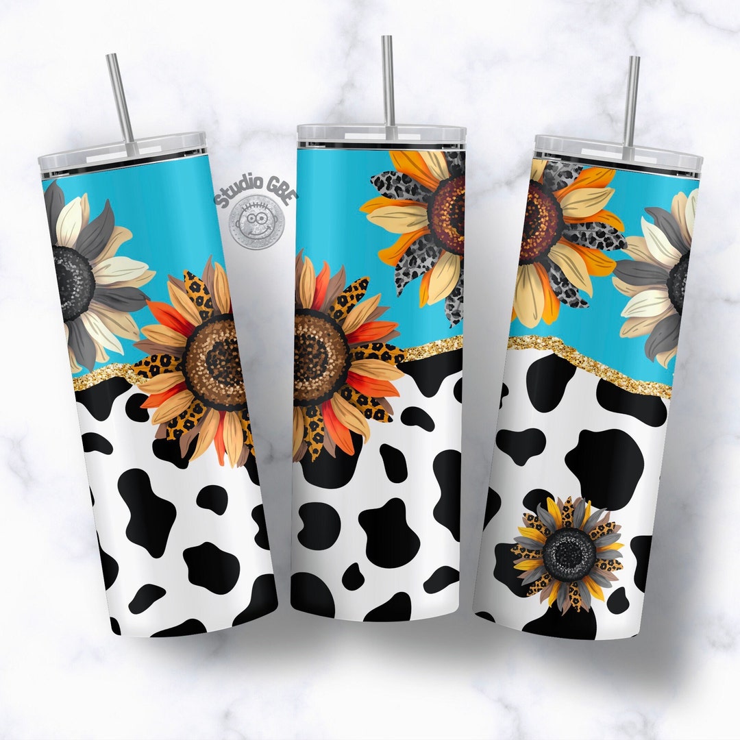 Turquoise Cow Print Sunflower 20oz Sublimation Tumbler Designs - Etsy