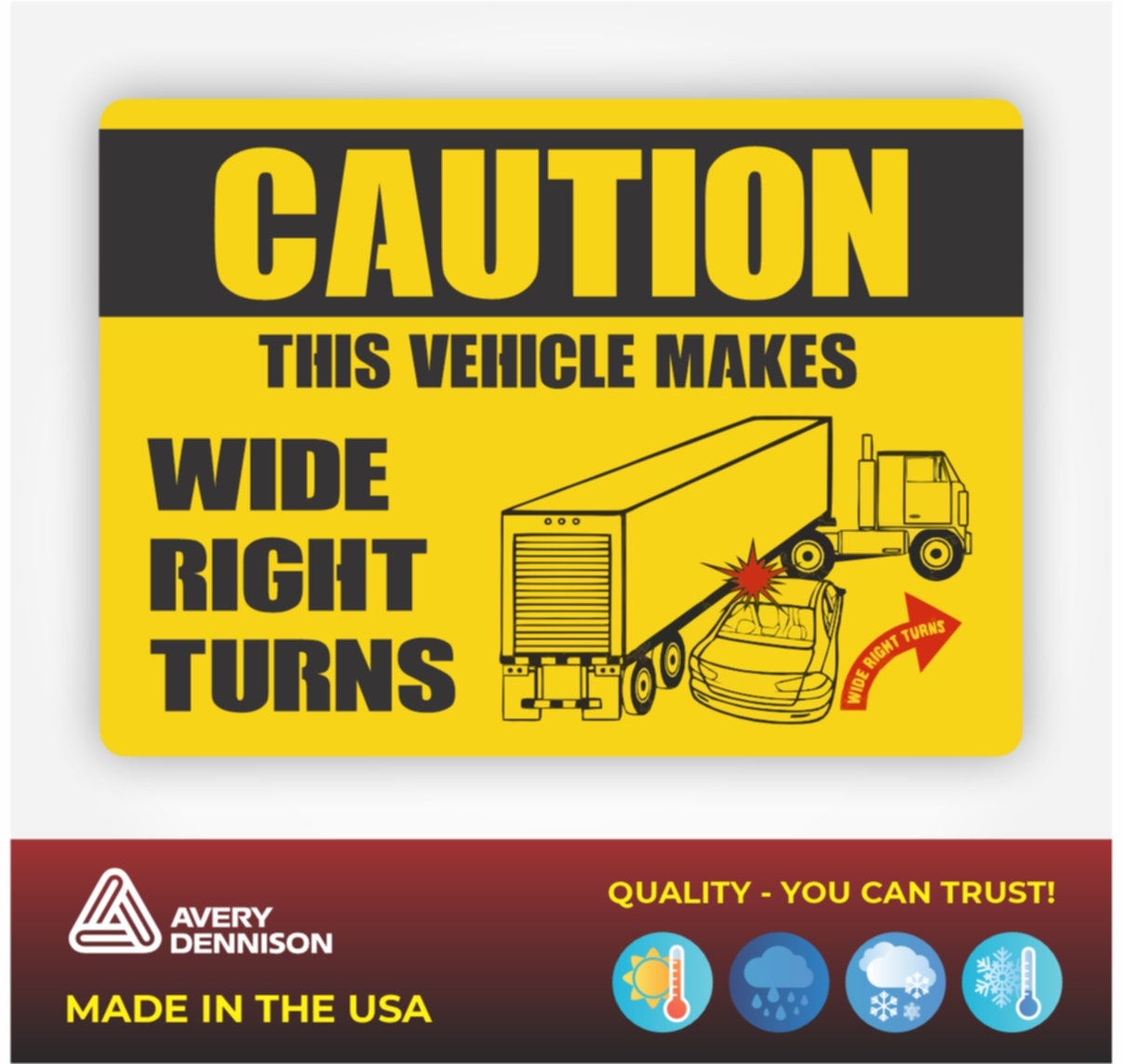 Caution Wide Turns Sign Safety Decal Vinyl Sticker for Semi Truck and ...