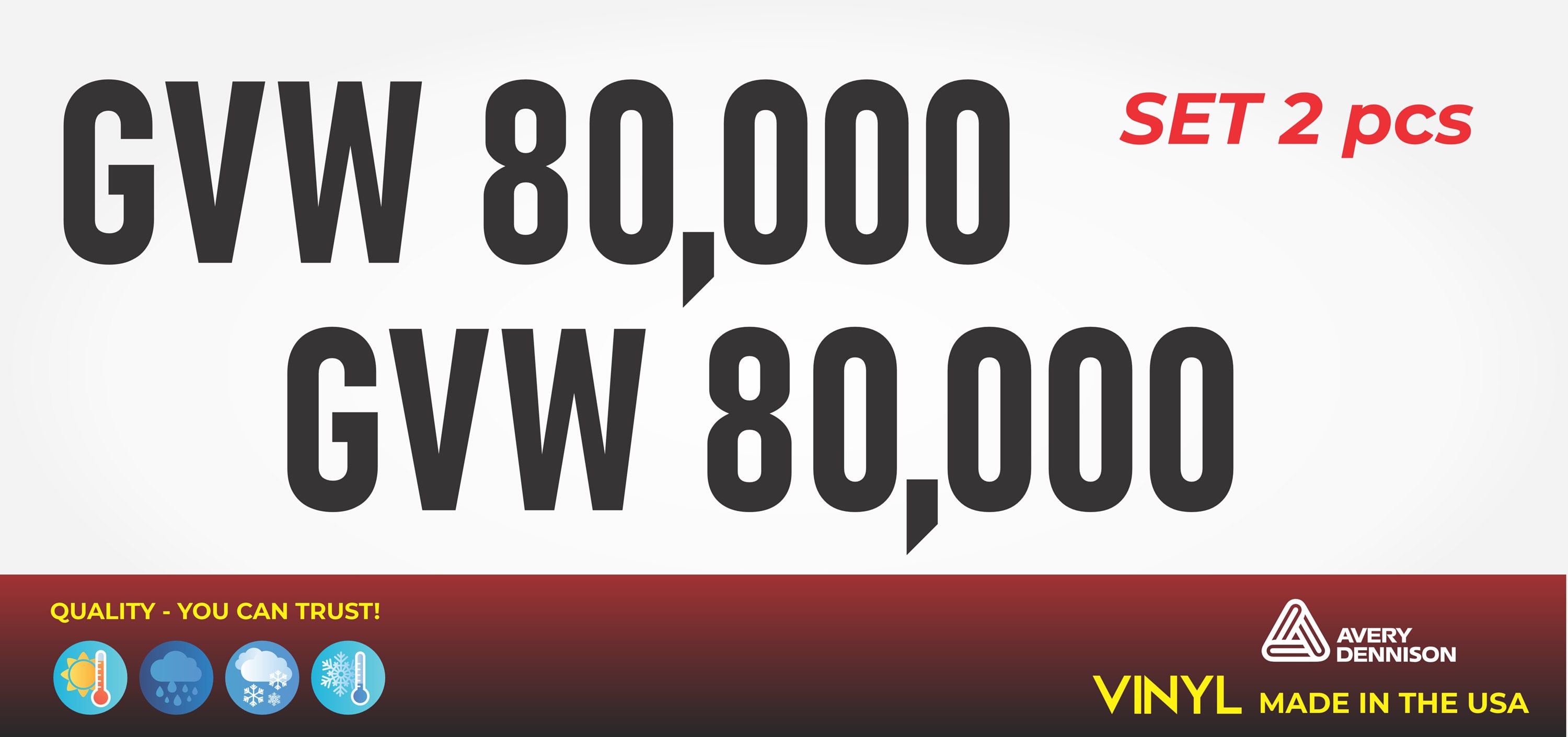 SET of 2 GVW 80,000 Semi Truck Decal Sticker USDOT Gross Vehicle Weight ...