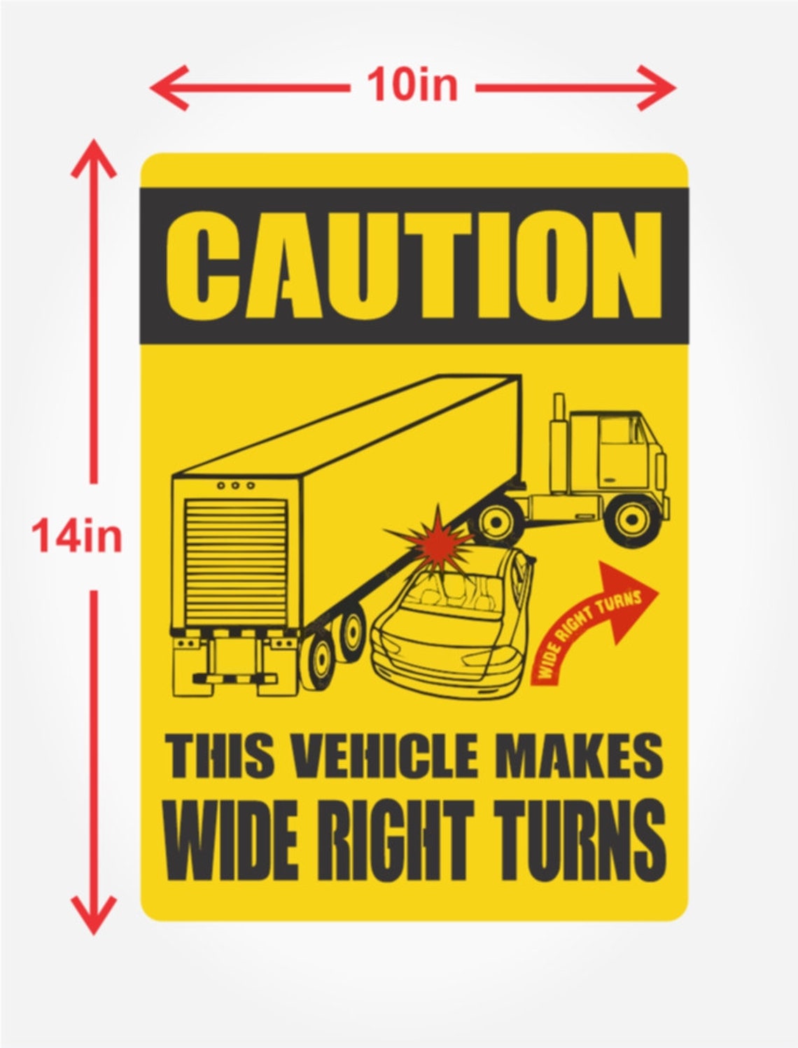 Caution Wide Turns Sign Safety Decal Vinyl Sticker for Semi Truck and ...