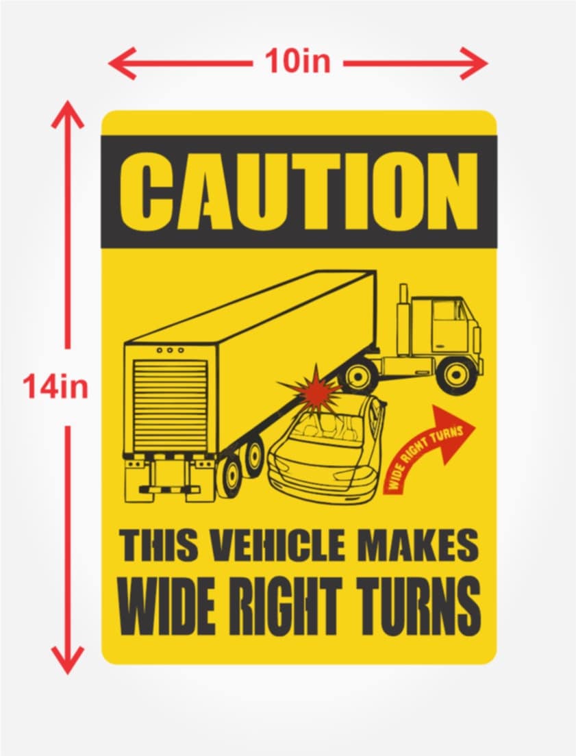 Caution Wide Turns Sign Safety Decal Vinyl Sticker for Semi Truck and ...