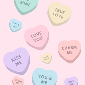 Candy Hearts Set of Three Digital Wall Art, Cute Valentines Home Decor ...