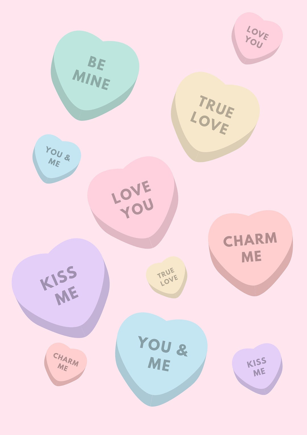Candy Hearts Set of Three Digital Wall Art, Cute Valentines Home Decor ...