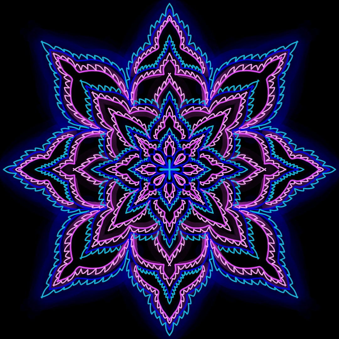 Neon Mandala Digital Art Print, Neon Wall Art - Etsy