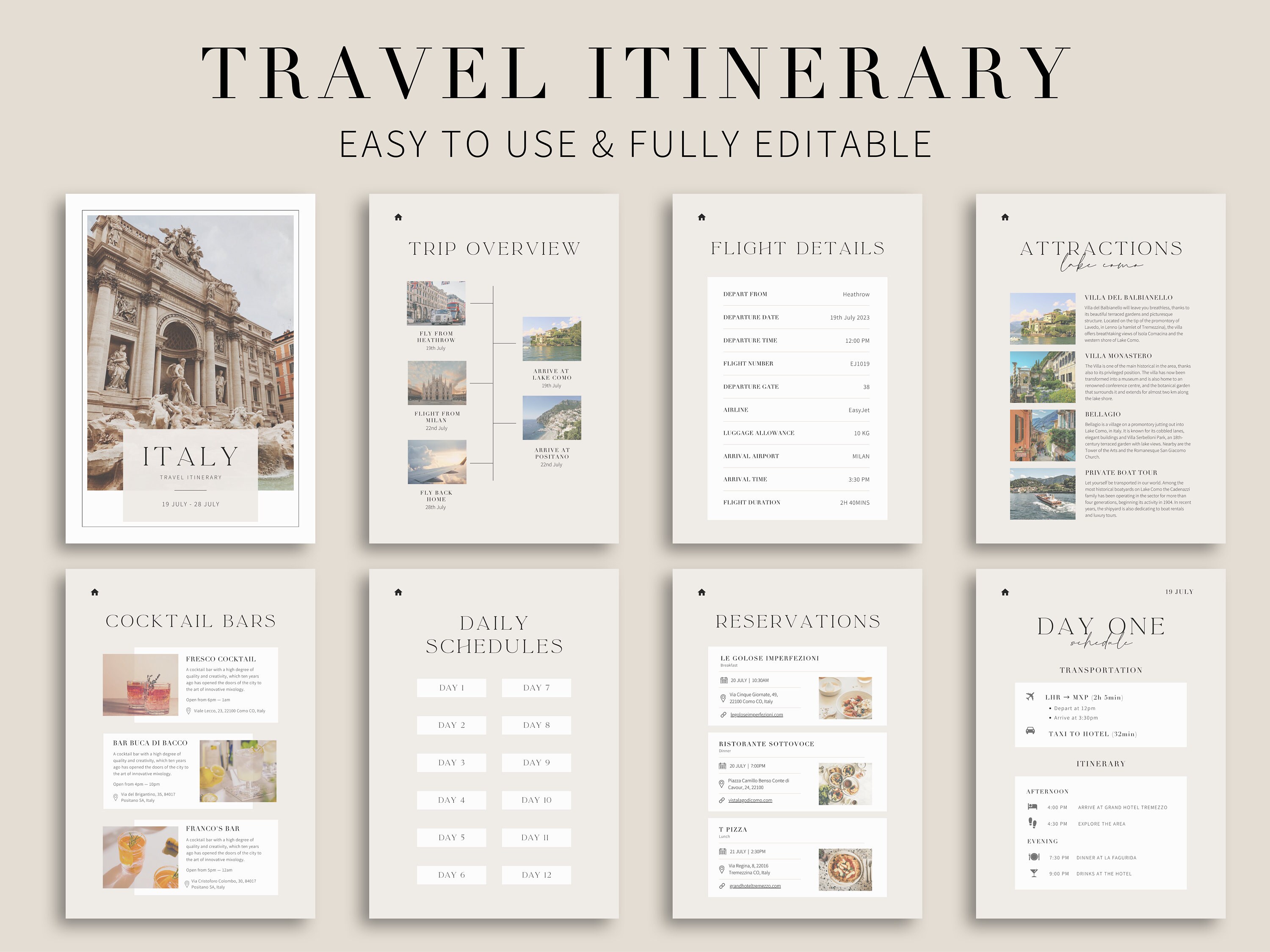 Travel Itinerary Template, Tablet & Mobile Itinerary, Aesthetic Travel ...