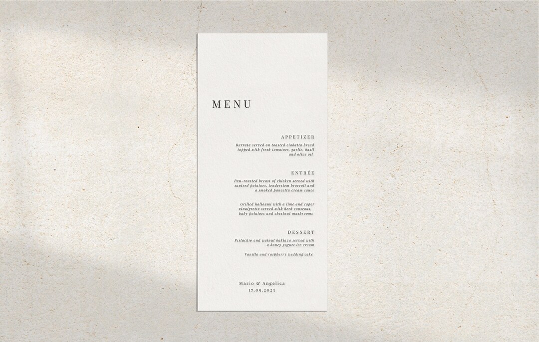 Printable Wedding Menu Template, Modern & Simple, Fully Editable in ...