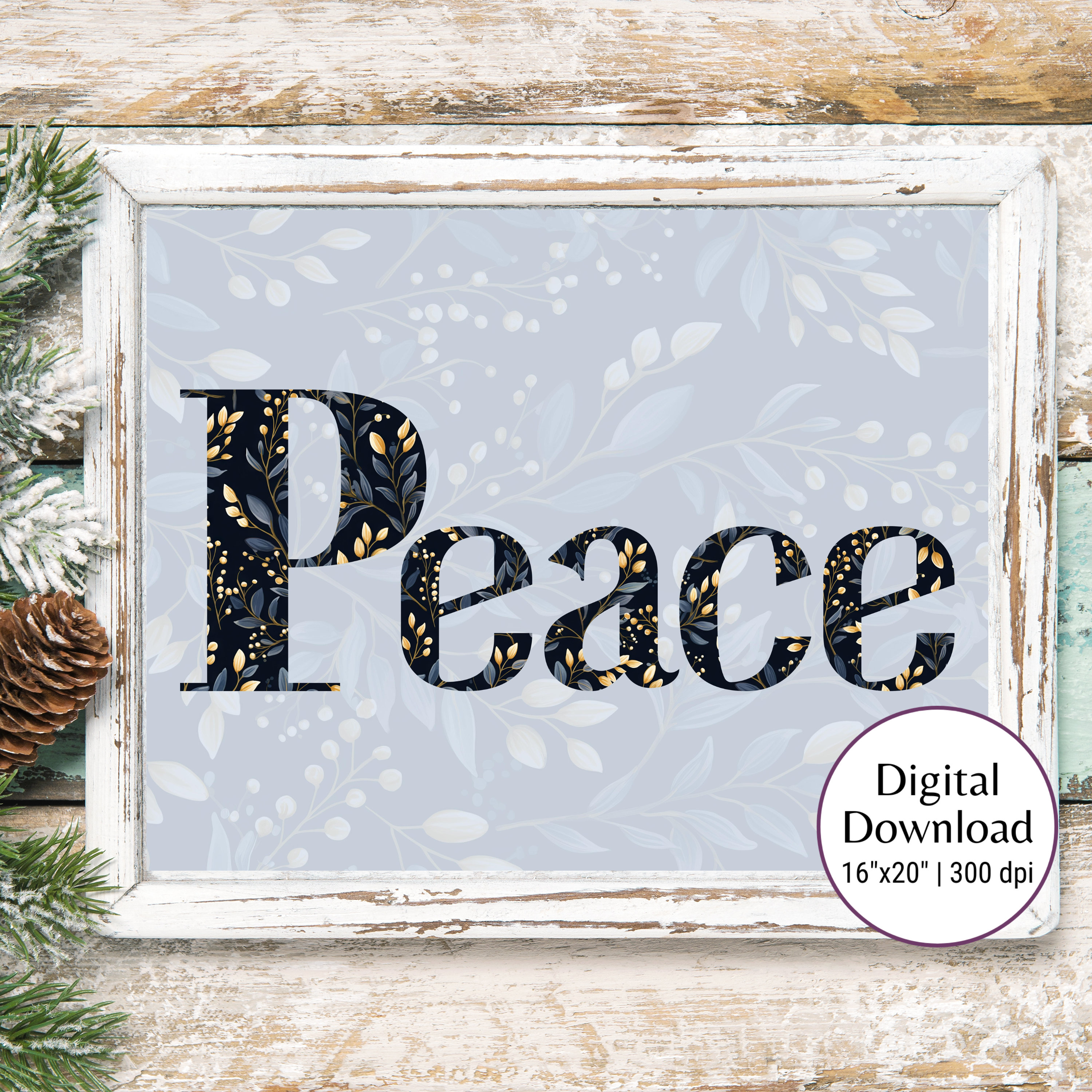 Peace Floral Word Art Printable, Seasonal Peaceful Decor, Festive Decor ...
