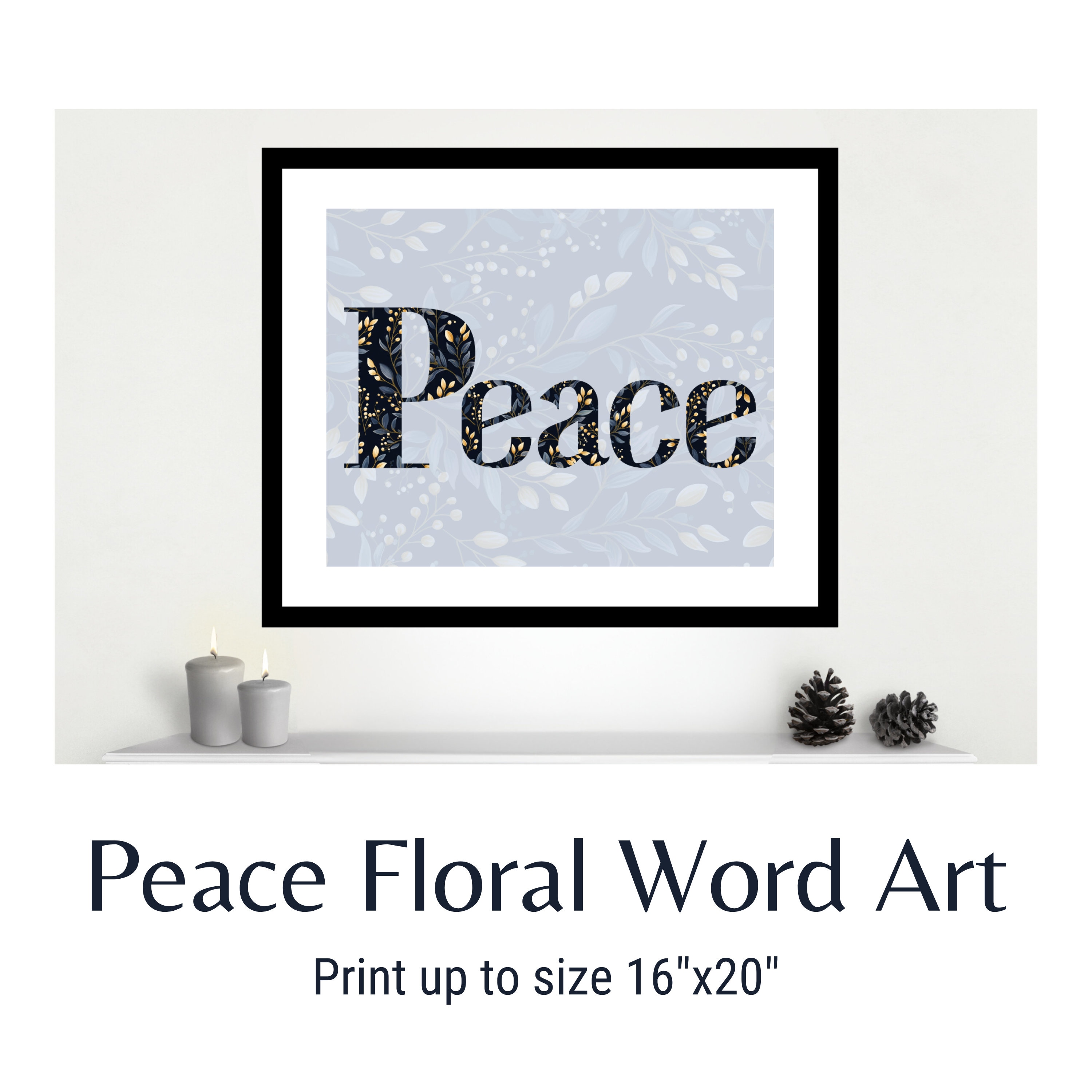 Peace Floral Word Art Printable, Seasonal Peaceful Decor, Festive Decor ...