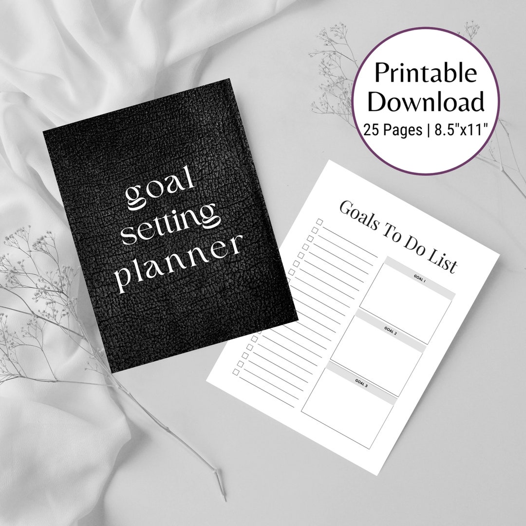 Black Printable Goal Setting Planner Undated Productivity Organizer ...