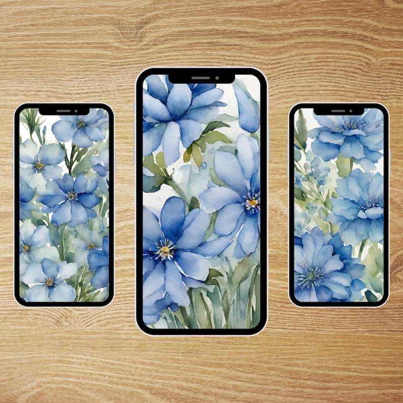 Blue Watercolor Floral Wallpapers, Cell Phone Backgrounds, Colorful ...