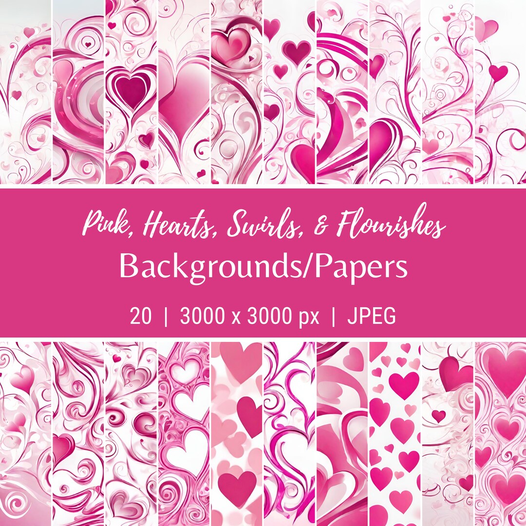 Pink Hearts, Swirls, & Flourishes Digital Papers Elegant Valentine's ...