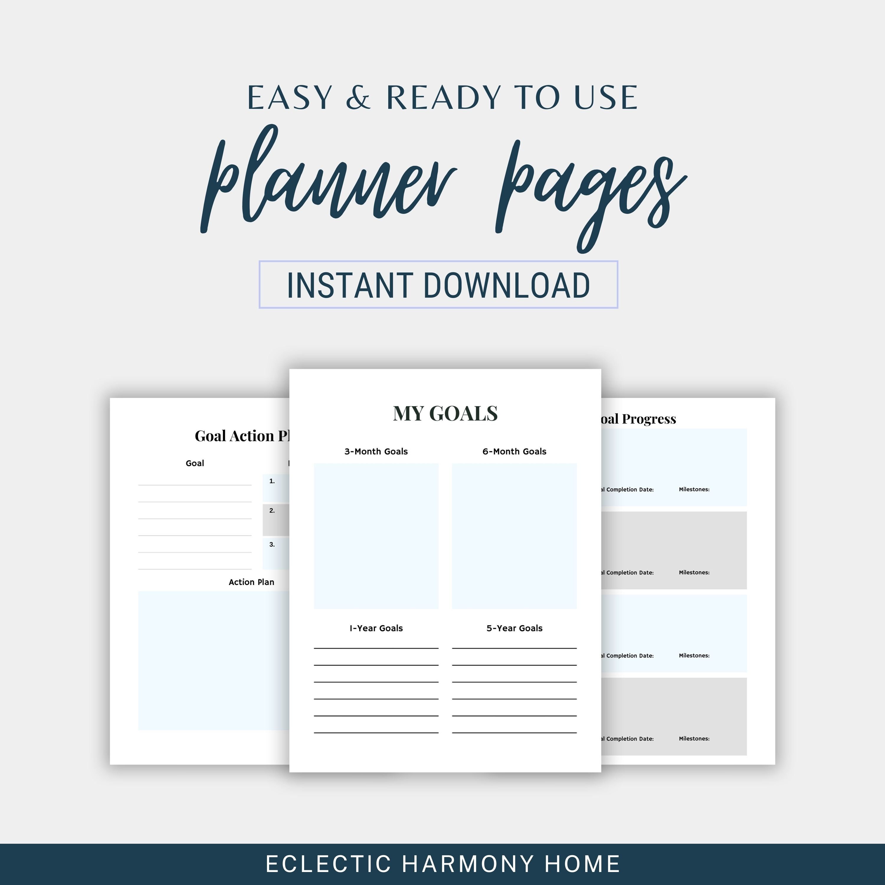 Blue Printable Goal Setting Planner Undated Productivity Organizer ...